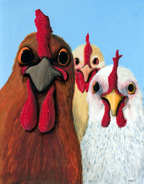 “3 Chickens” by artist Tim Campbell – Ink & Join